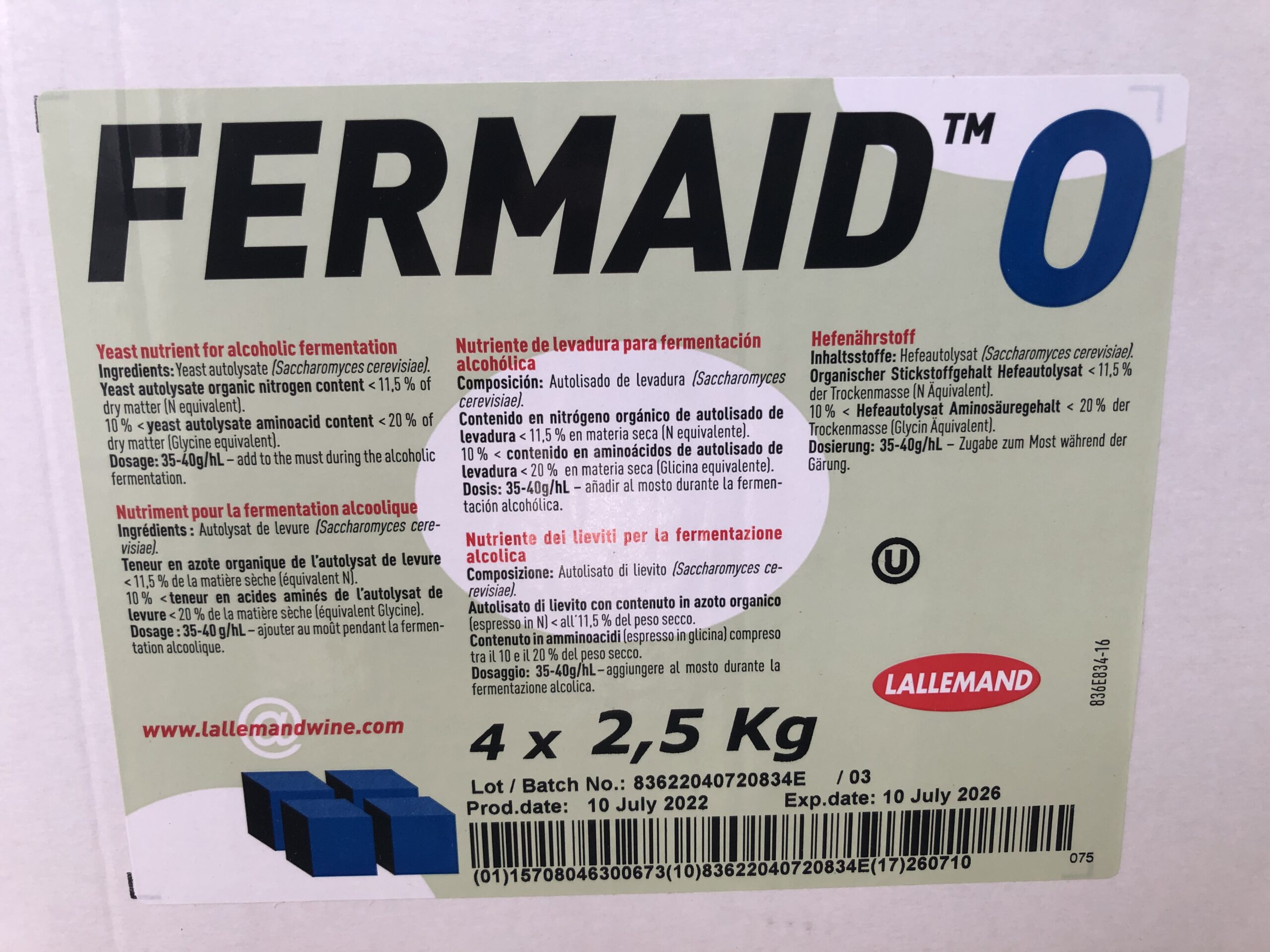 Fermaid-O ØKOLOGISK gærnæring uden DAP- ukomplet gærnæring- BULK 10 kg ...